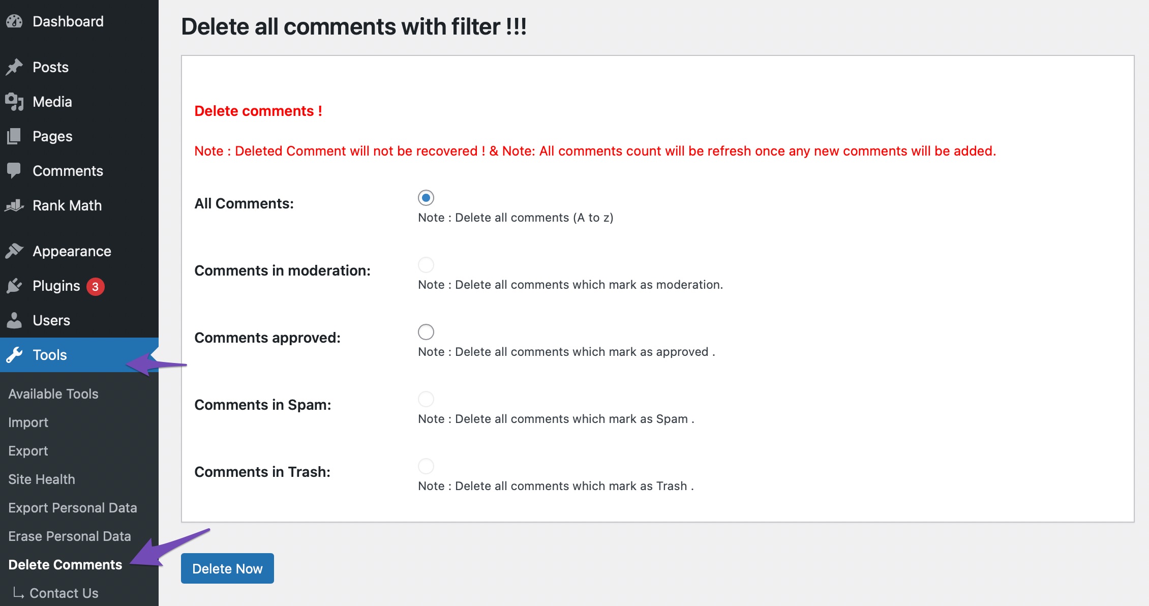 How To Delete All Comments On WordPress Rank Math