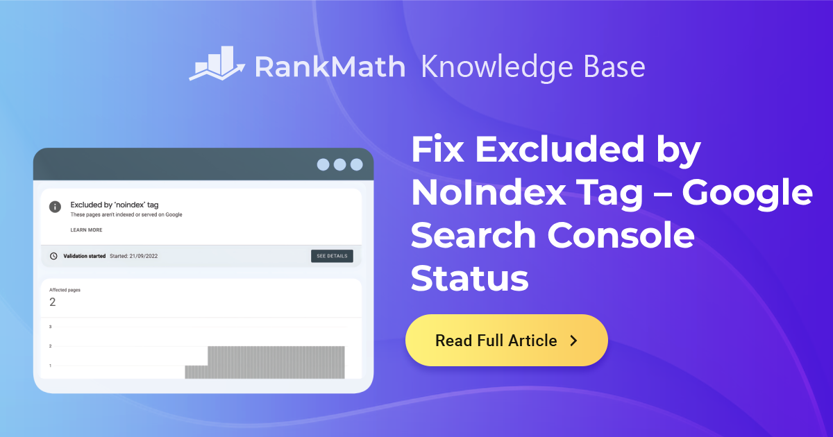 Fix Excluded by NoIndex Tag - Google Search Console Status » Rank Math